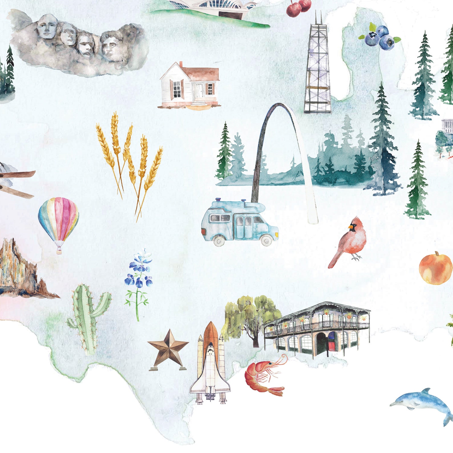 United States Illustrated Map Printable Wall Art Print | Etsy