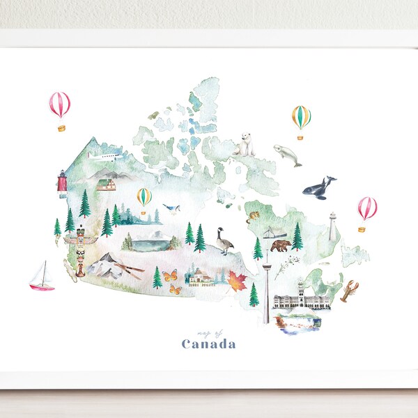 Illustrated Map of Canada - Etsy