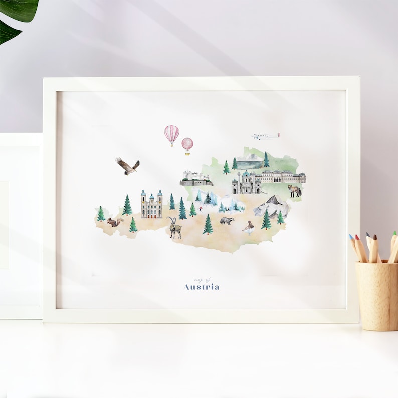 Austria Illustrated Map Printable Wall Art Print Nursery | Etsy