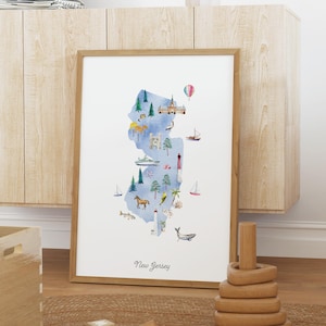 New Jersey Illustrated State Map, Wall Art Print, Nursery Decor ...