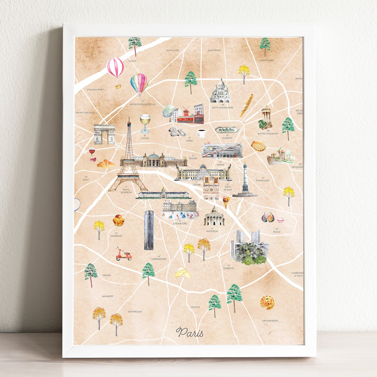 Paris City Map Art Print Watercolor Wall Art Wall Decor - Etsy