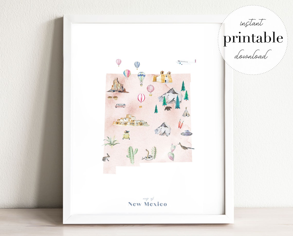 New Mexico Printable State Map Illustrated Wall Art Print - Etsy