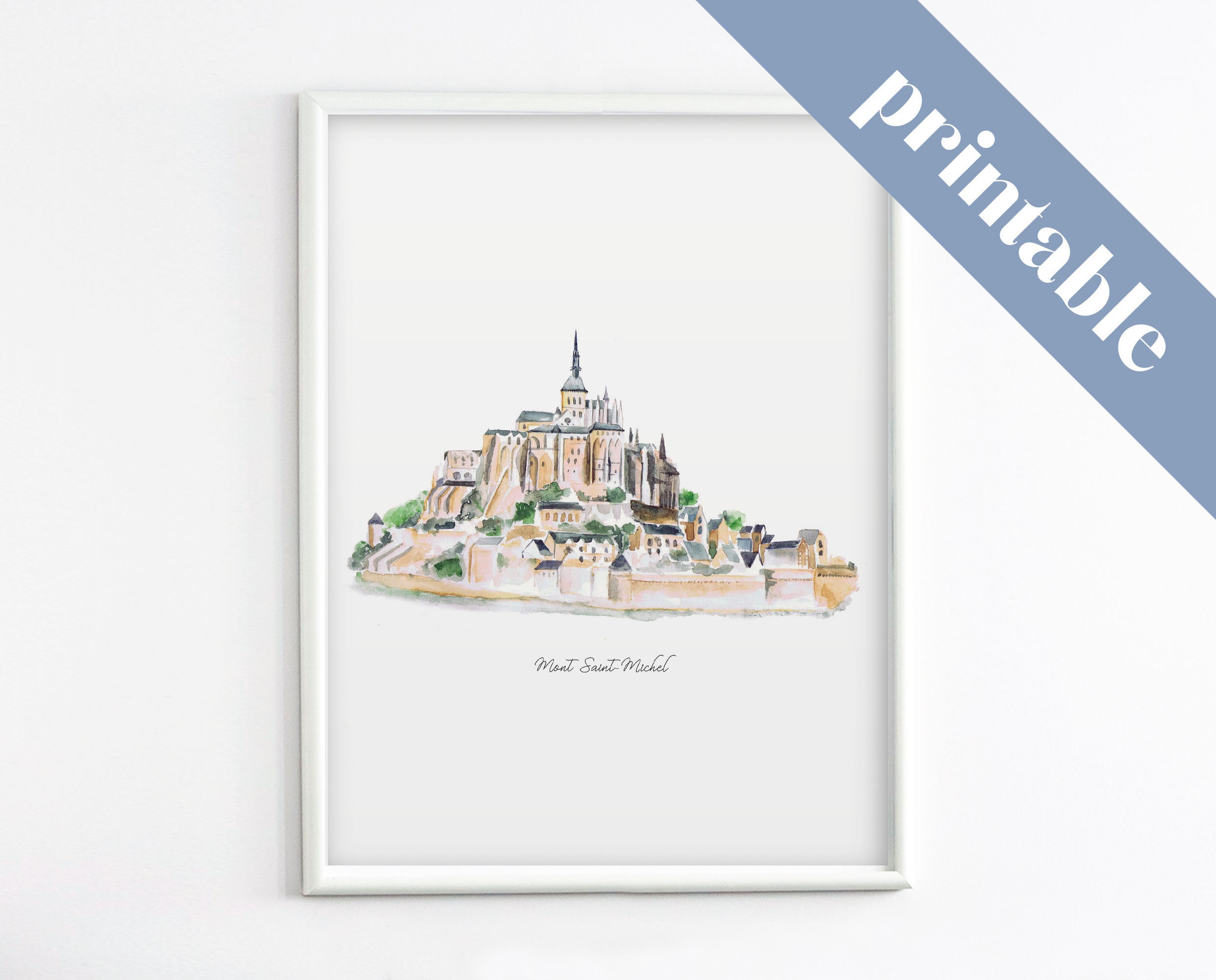 Mont Saint Michel Printable illustration art print nursery | Etsy
