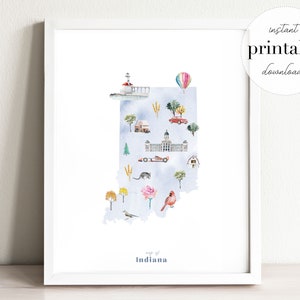 Indiana Printable State Map, Illustrated Wall Art Print, Nursery Decor ...