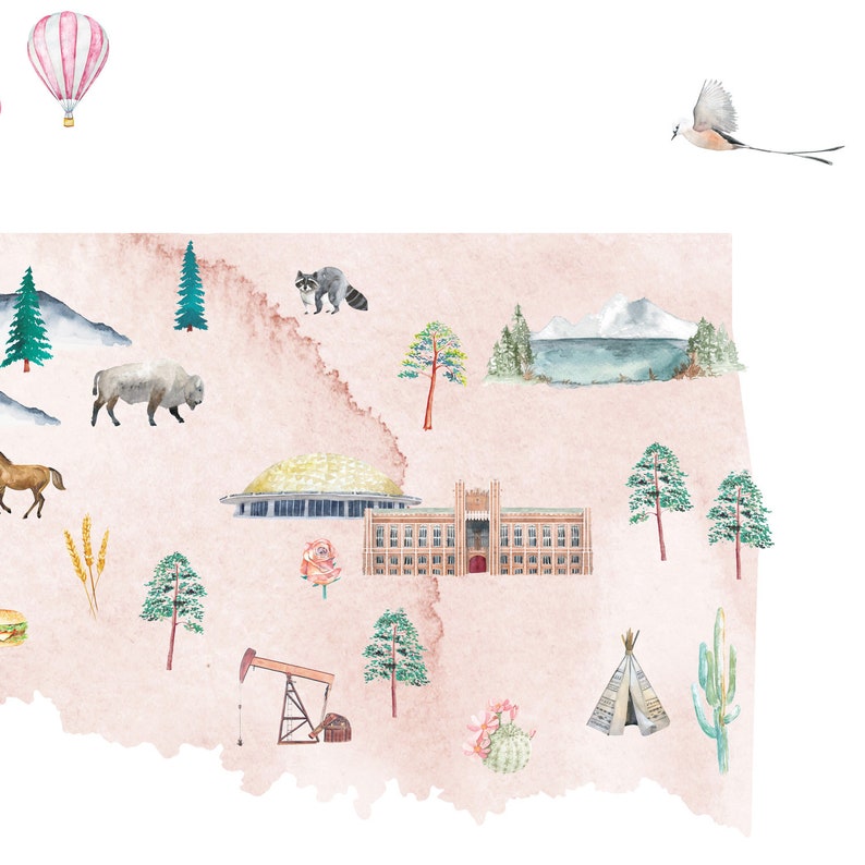 Oklahoma Printable State Map Illustrated Wall Art Print - Etsy