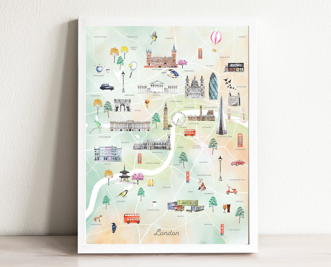 London City Map Art Print Watercolor City Map Travel - Etsy