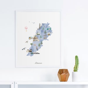 Lebanon Map Art Print Illustrated, Home Decor, Travel Poster, Nursery ...