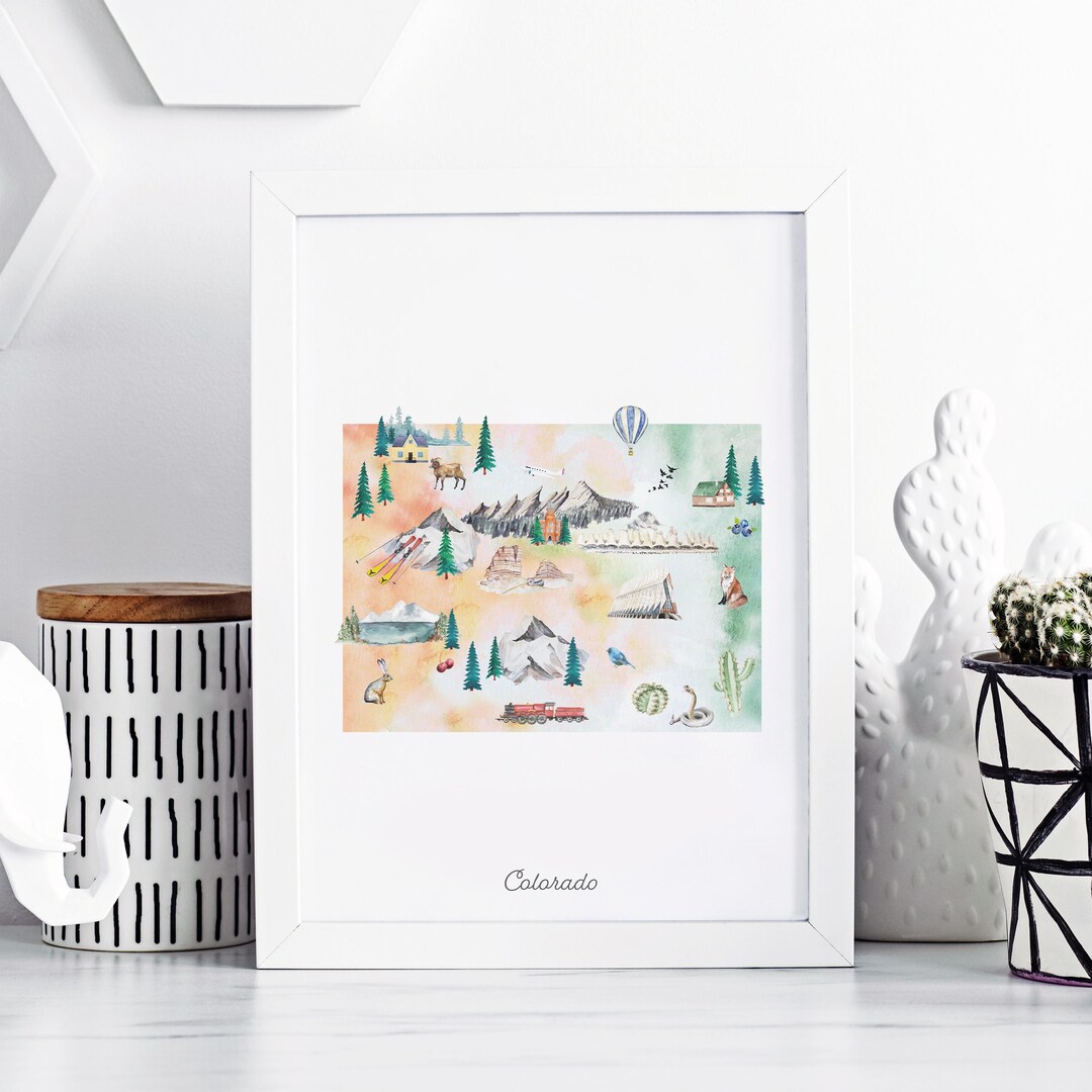 Colorado Printable State Map, Illustrated Wall Art Print, Nursery Decor ...
