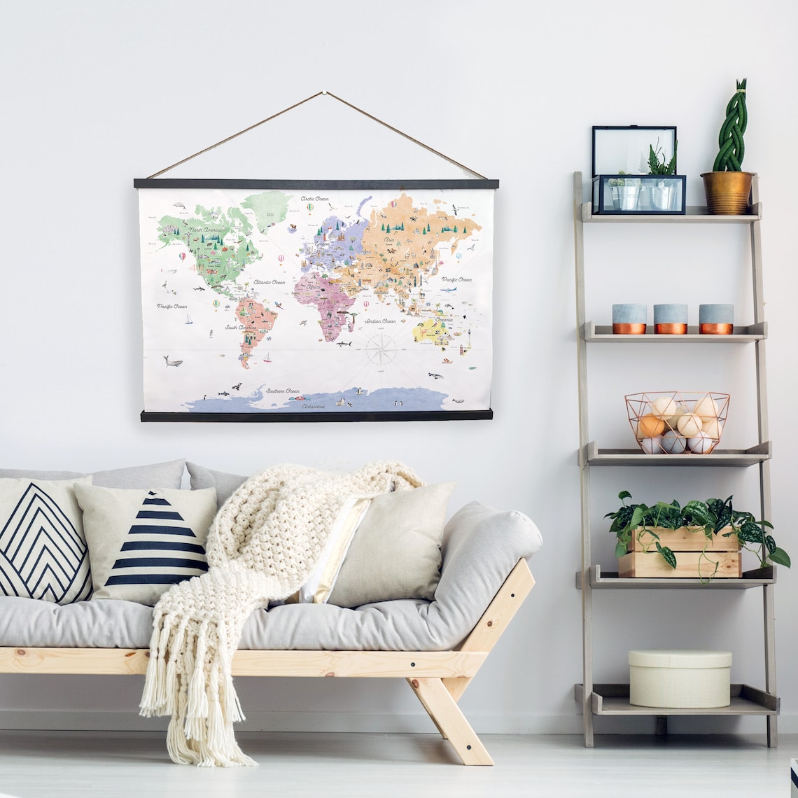 Hanging Canvas Pastels Educational World Map Travel Wall Art - Etsy