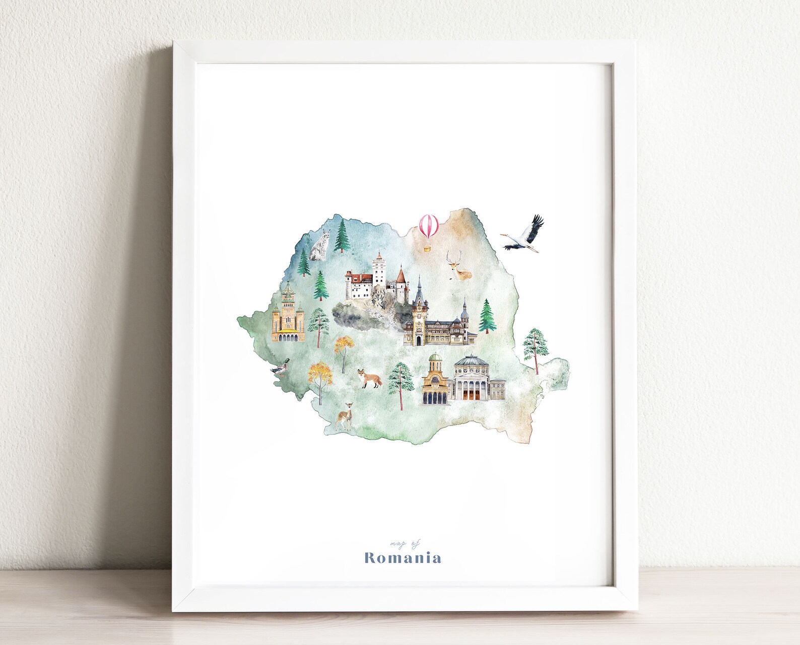 Romania Illustrated Map Art Print Watercolor Nursery Decor - Etsy
