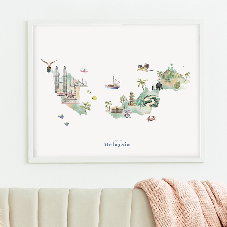 Malaysia Map Art Print Illustrated Home Decor Travel Poster | Etsy