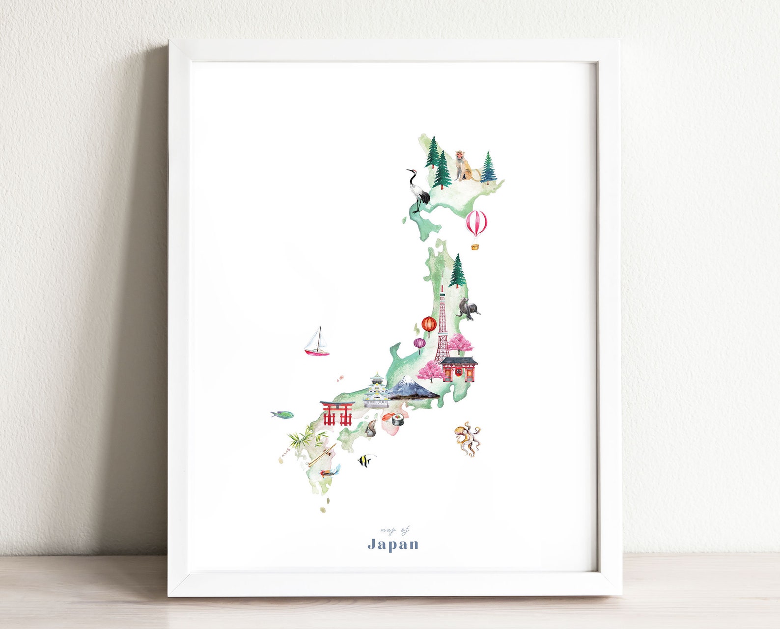 Japan Map Art Print Illustrated Wall Decor Nursery Decor | Etsy