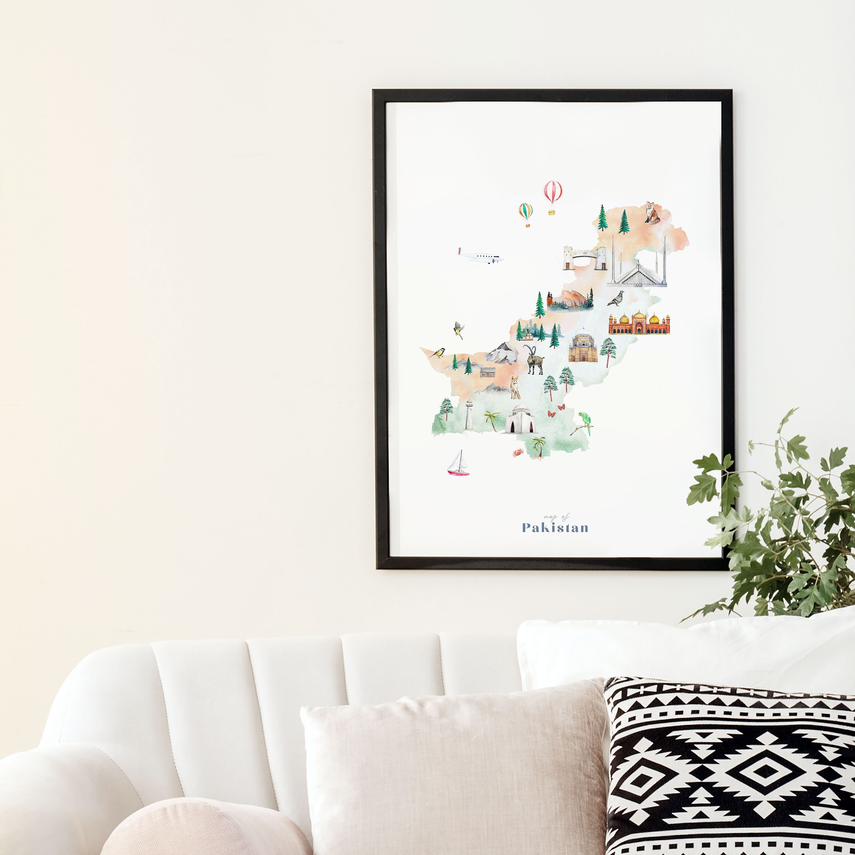 Pakistan Map Art Print Illustrated Country Map Poster | Etsy