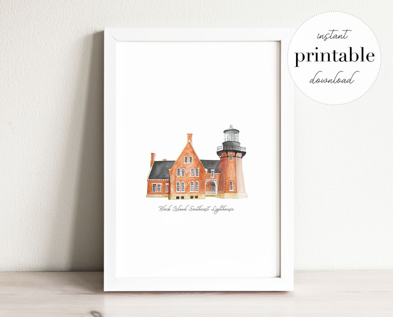 Block Island South East Lighthouse Printable Illustration | Etsy