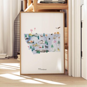 Montana Illustrated State Map, Wall Art Print, Nursery Decor, Nursery ...