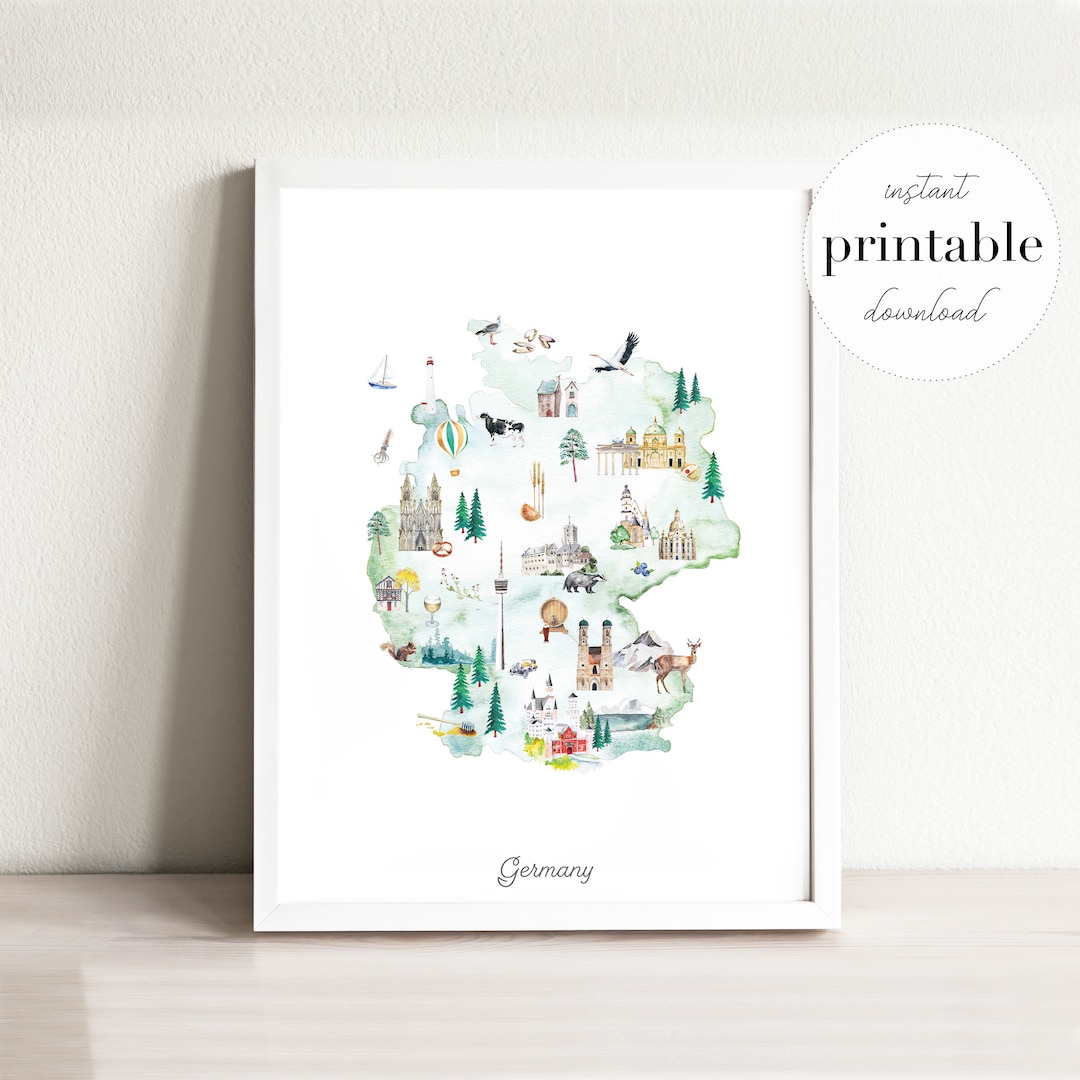 Germany Illustrated Map Printable, Wall Art Print, Nursery Decor ...