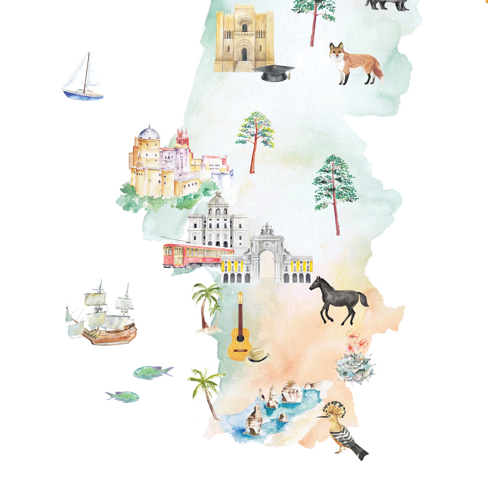 Portugal Illustrated Map Printable Wall Art Print Nursery - Etsy