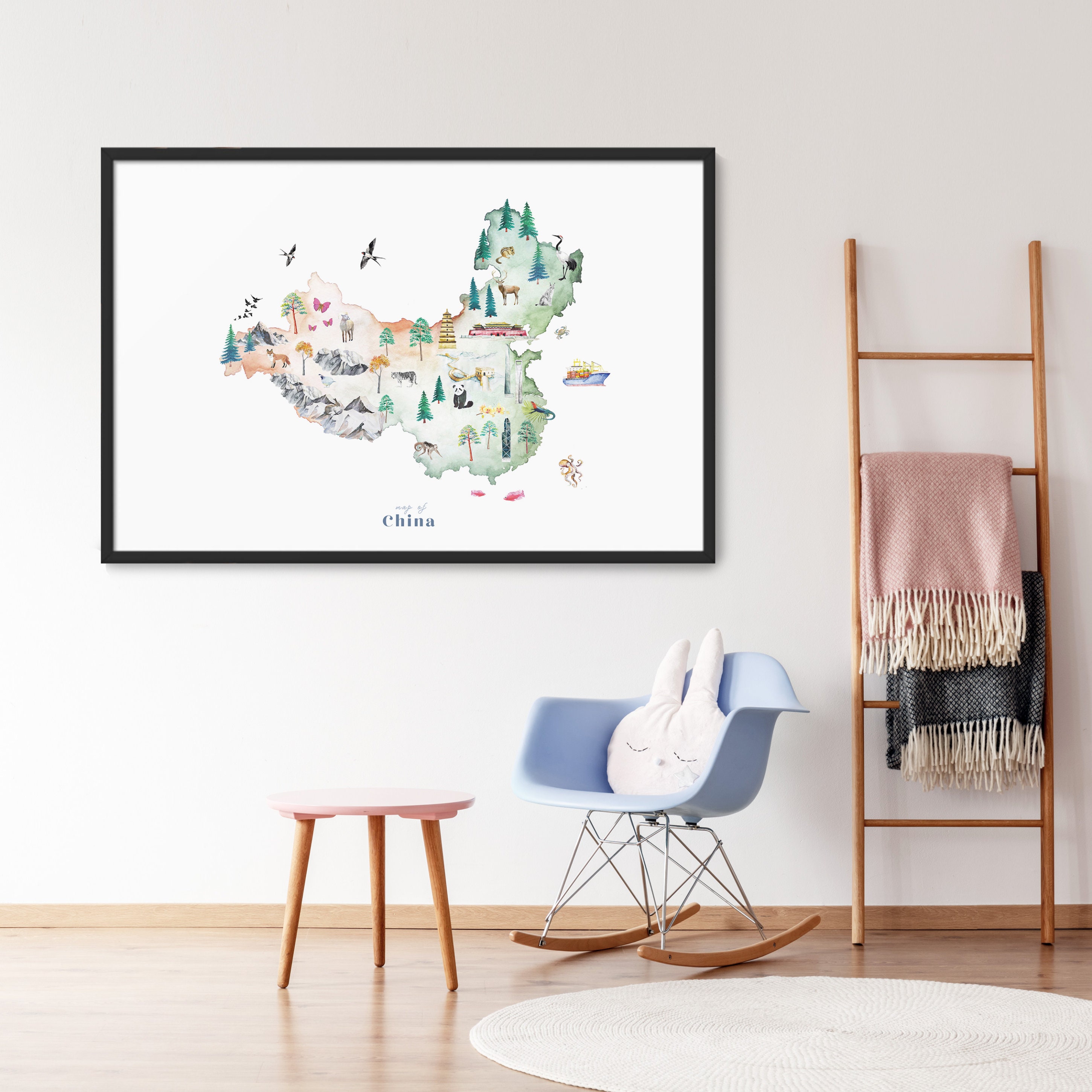 China Map Art Print Illustrated Wall Decor Nursery Decor | Etsy