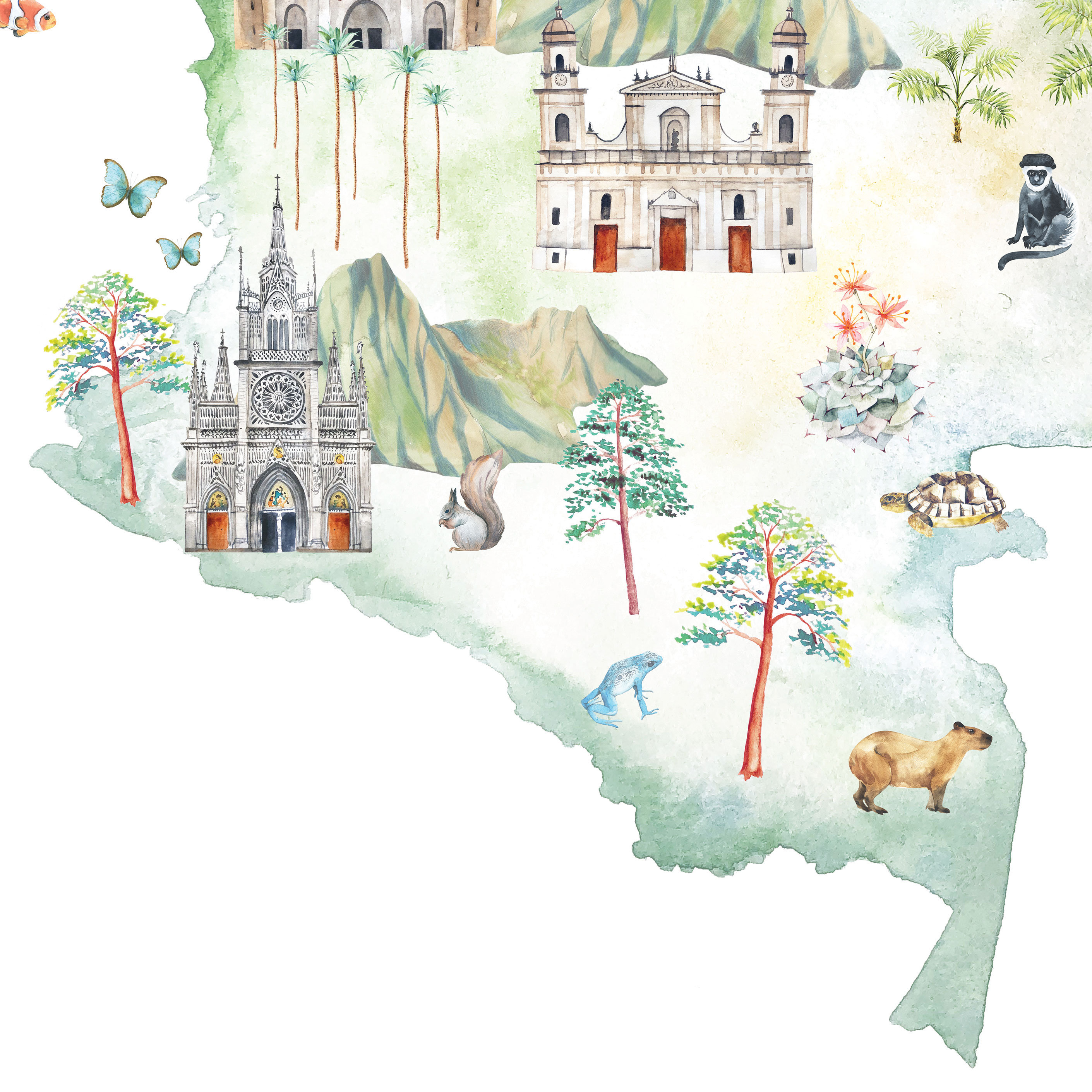 Colombia Map Art Print Illustrated Watercolor Decor Country | Etsy UK