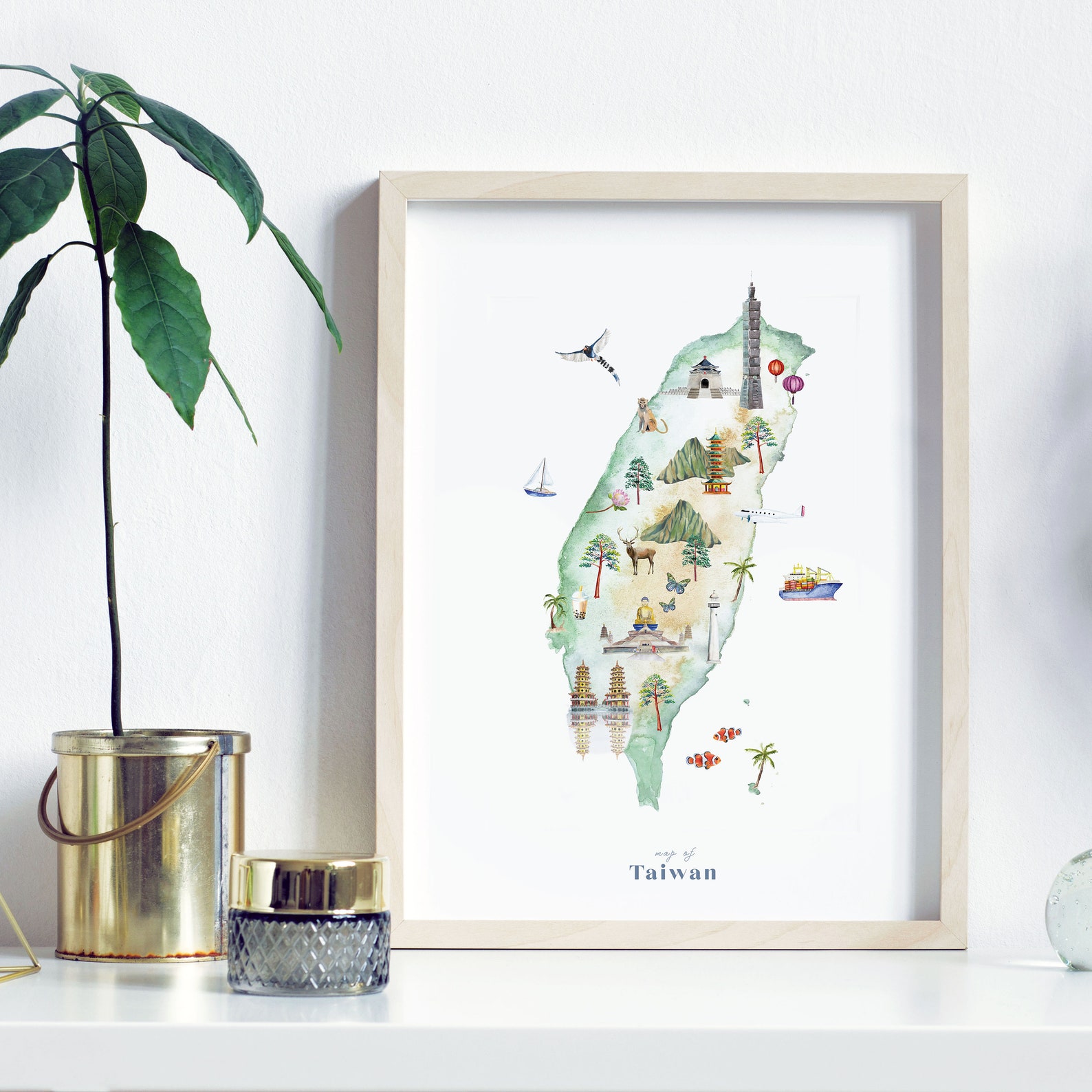 Taiwan Illustrated Map Printable Wall Art Print Nursery - Etsy
