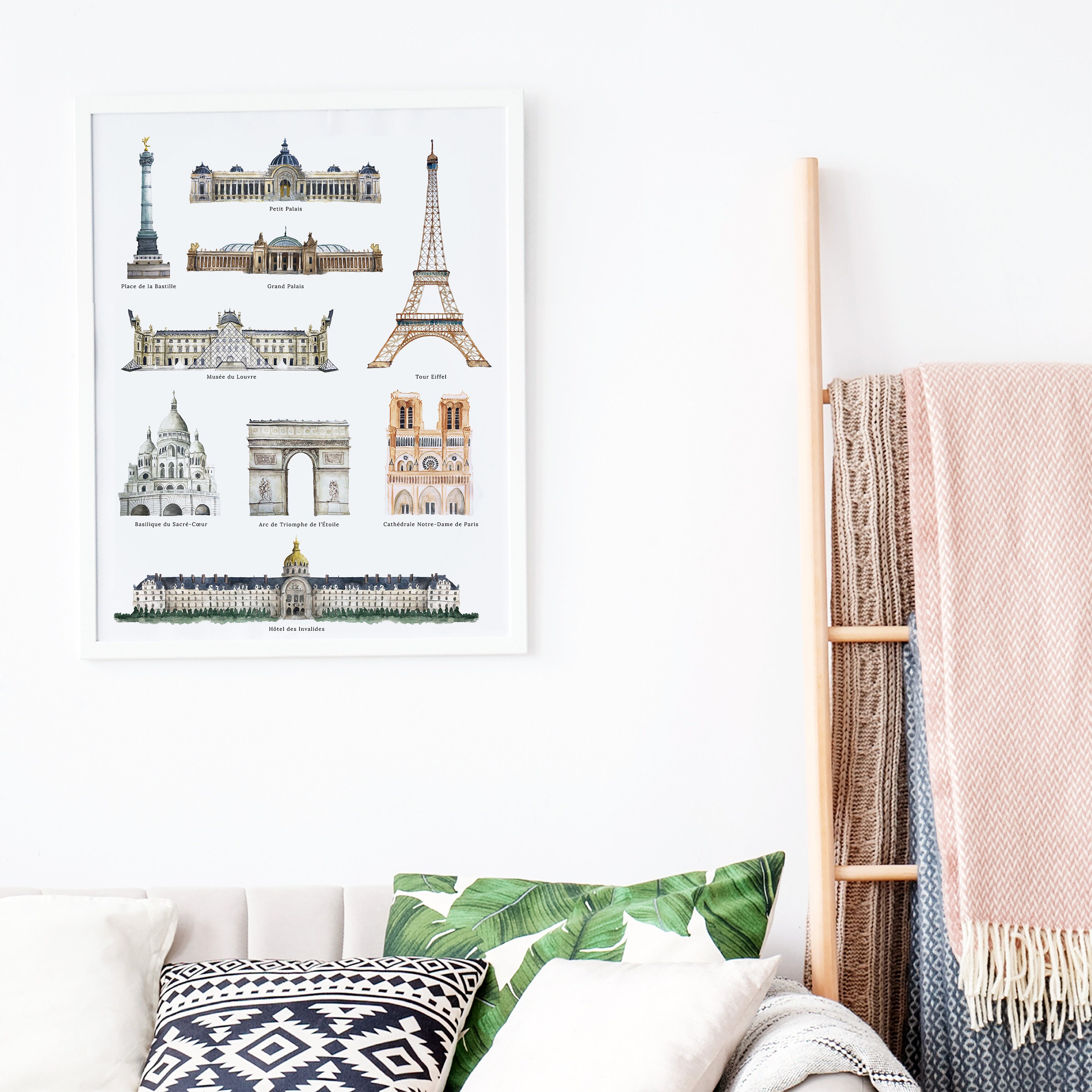 Paris Illustrated Landmarks Art Print Watercolor Paris | Etsy