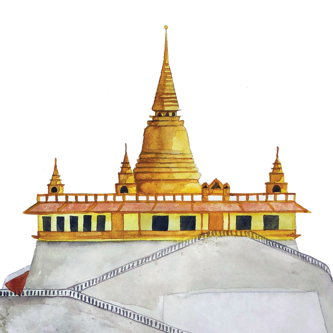 Wat Saket Printable Illustration Wall Art Print Landmark | Etsy