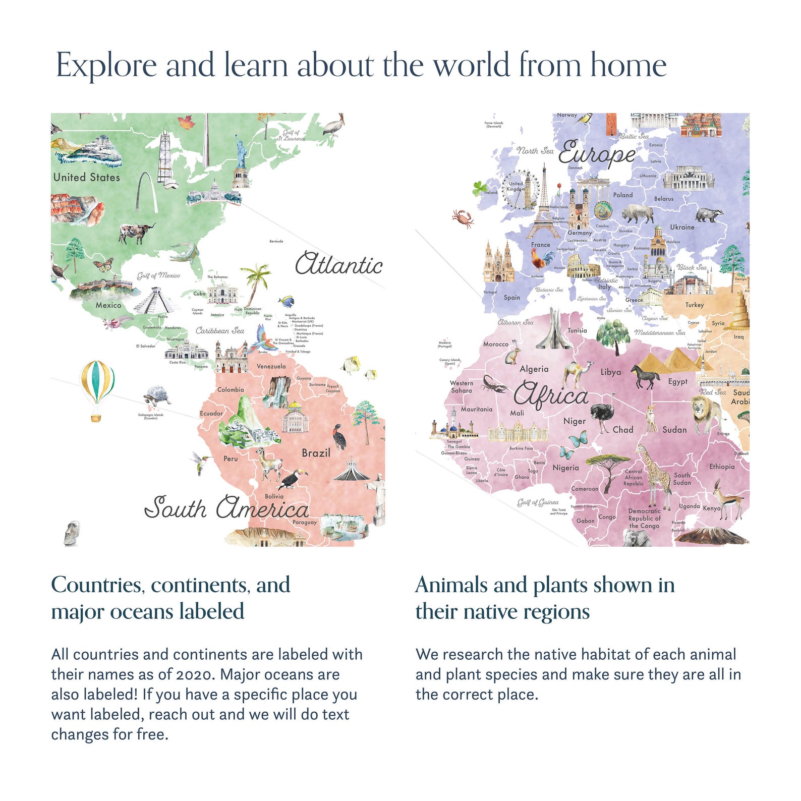 Pastels Educational World Map Kids World Map Nursery - Etsy Australia