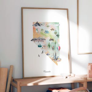 Nevada Printable State Map, Illustrated Wall Art Print, Nursery Decor ...