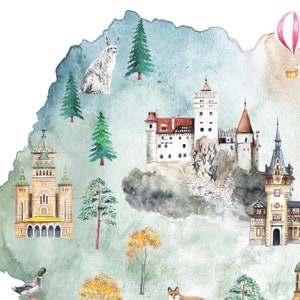 Romania Illustrated Map Art Print Watercolor Nursery Decor - Etsy