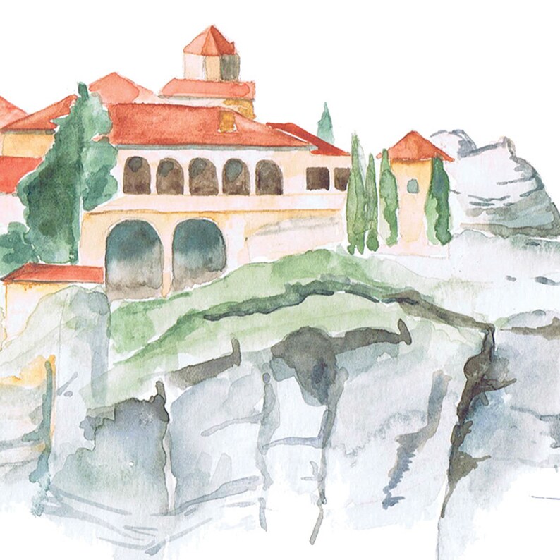 Meteora Greece Printable Illustration Wall Art Print | Etsy