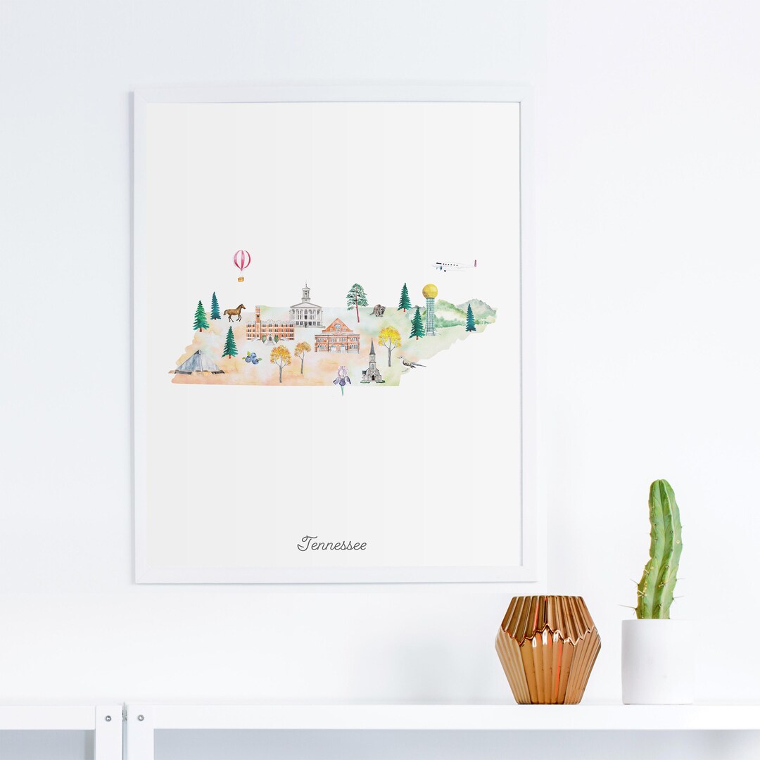 Tennessee Illustrated State Map | Map Poster, Travel Nursery Decor ...