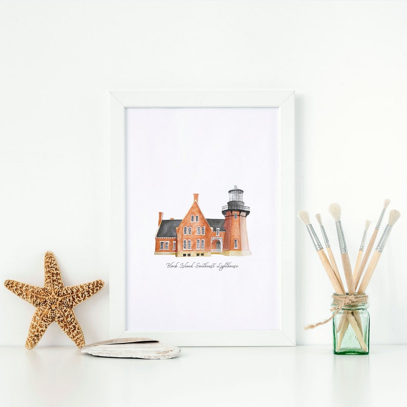 Block Island South East Lighthouse Printable Illustration | Etsy