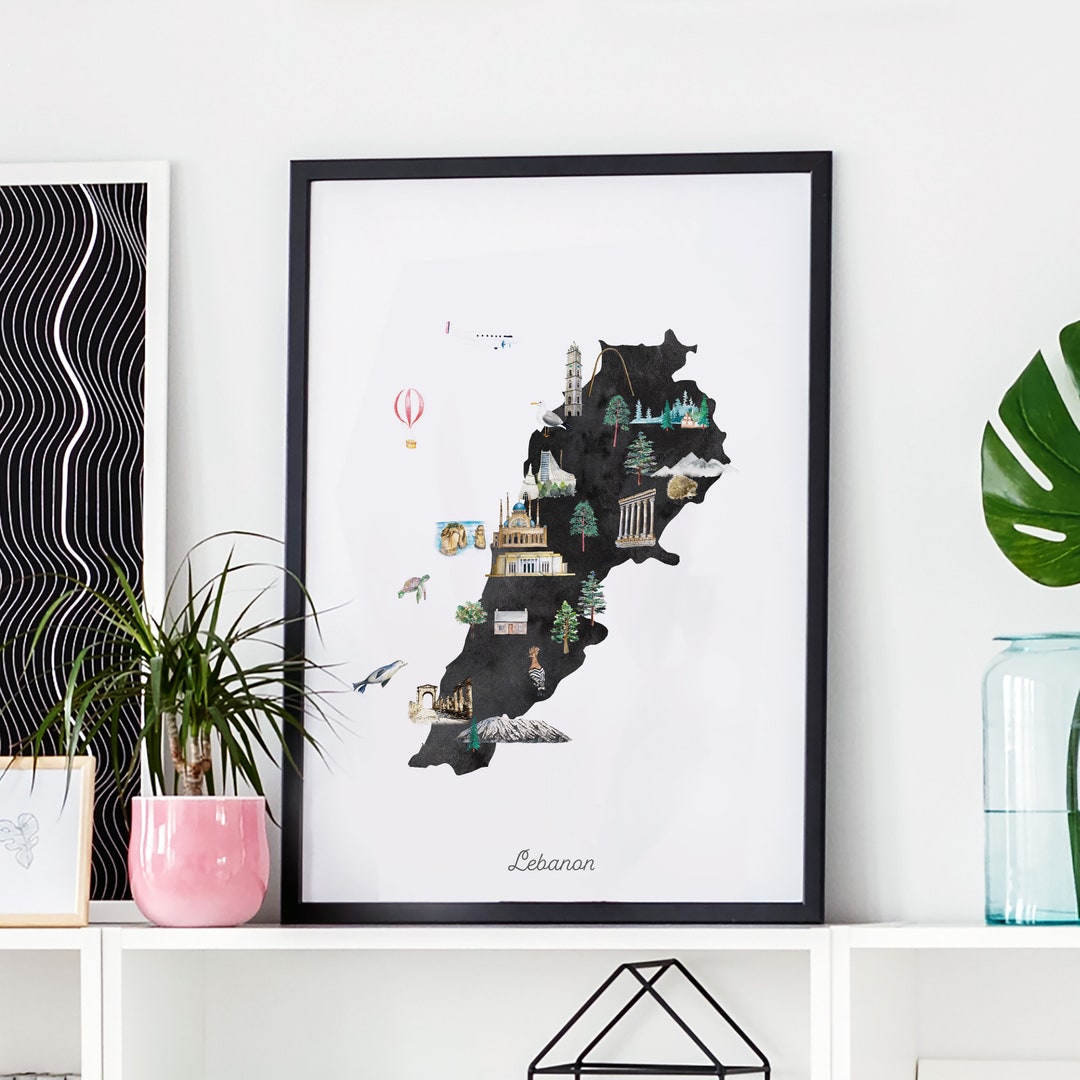 Lebanon Map Art Print Illustrated, Home Decor, Travel Poster, Nursery ...