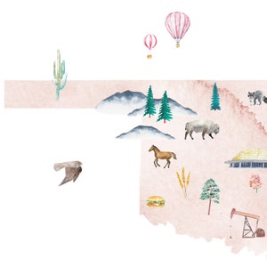 Oklahoma Printable State Map, Illustrated Wall Art Print, Nursery Decor ...