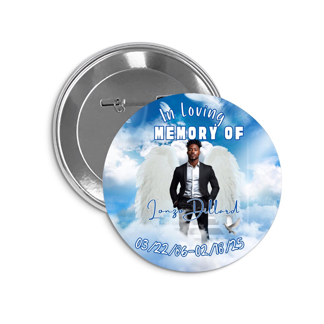 Custom Memorial Button | Funeral Tribute |keepsake | Round Pin Artwork ...