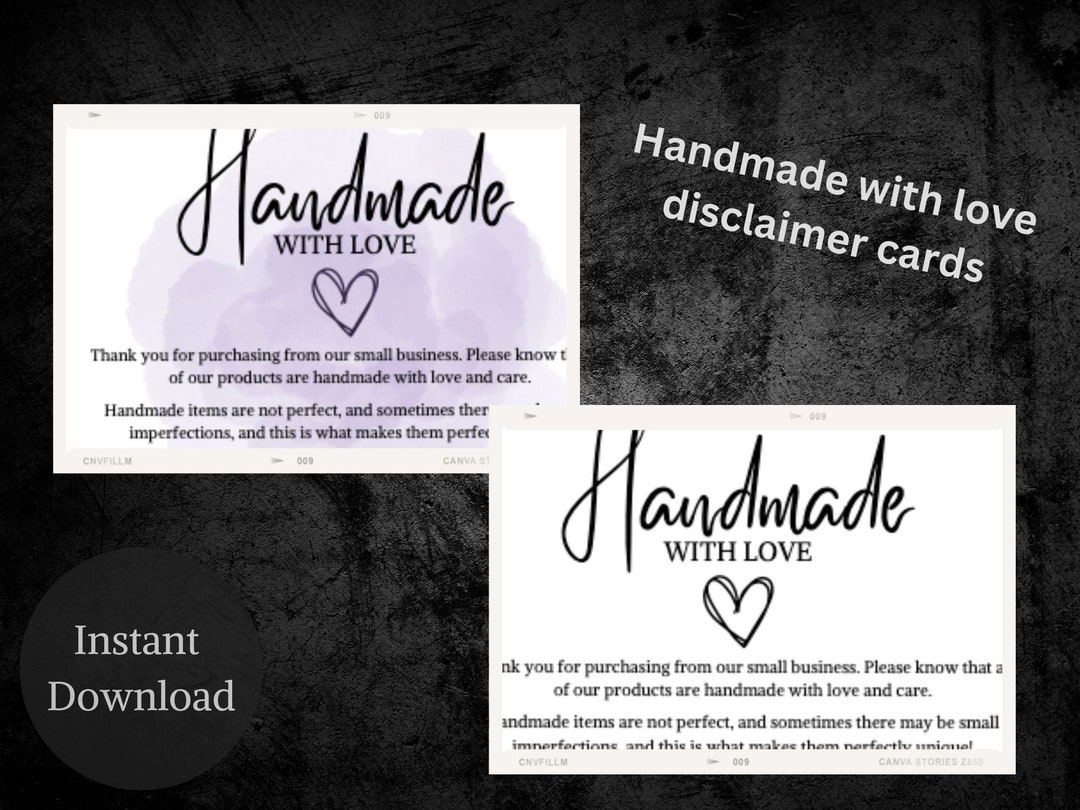Handmade Disclaimer Cards: Small Business Thank You Notes (digital ...