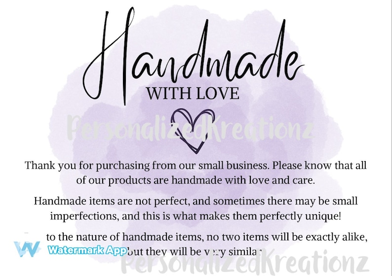 Handmade With Love | Disclaimer Cards | Thank You Cards | Thank You for ...