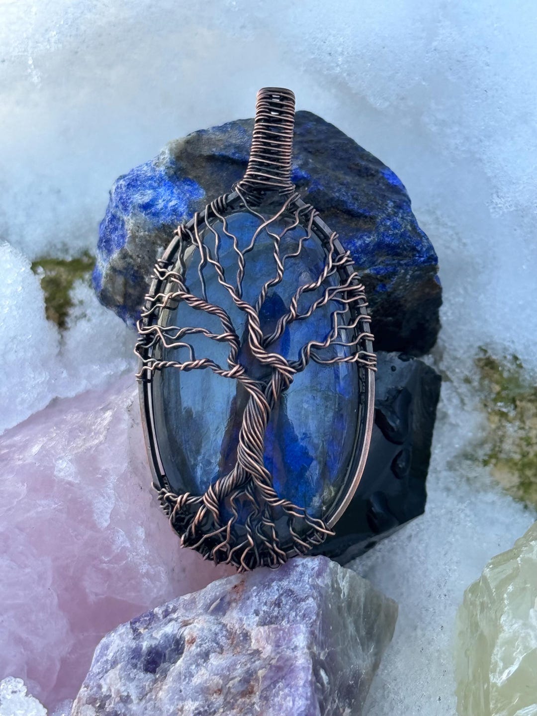 Deep Blue Labradorite Tree of Life Pendant Jewelry Handmade Copper Wire ...