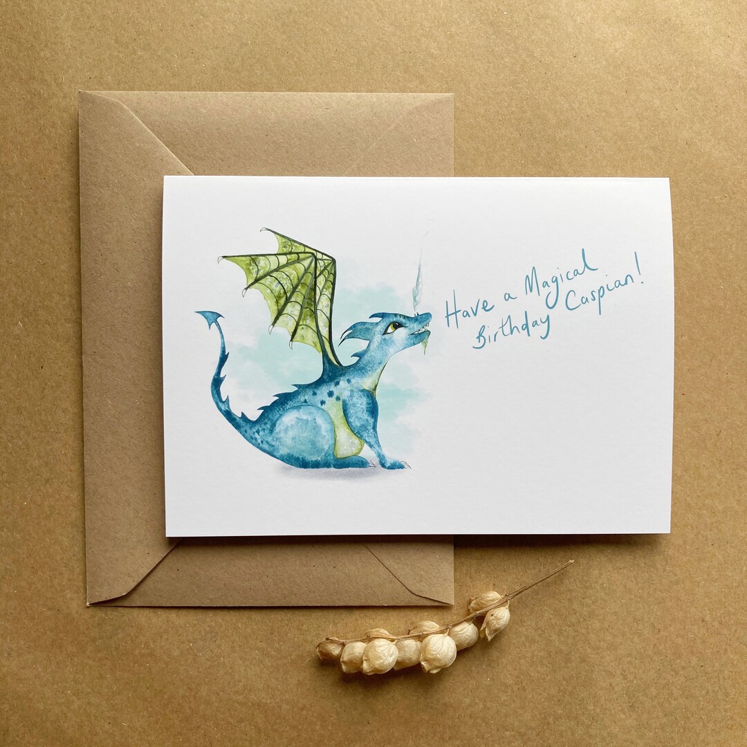 Personalised Greeting Card Dragon Design Beautiful Art Card Printed on ...
