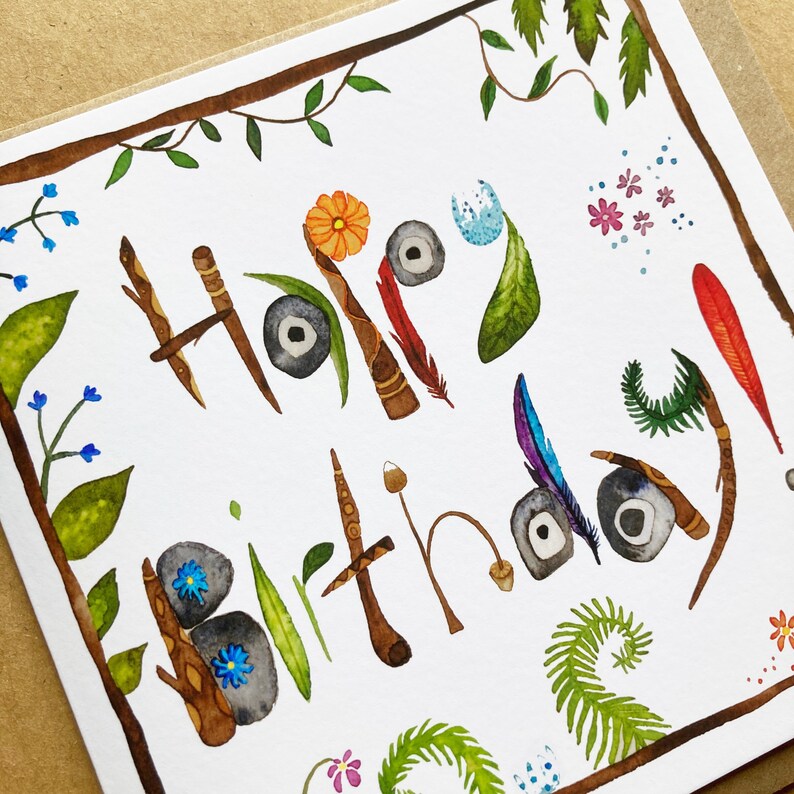 Happy Birthday Card Natural and Earthy Card Premium Art Card Printed on ...