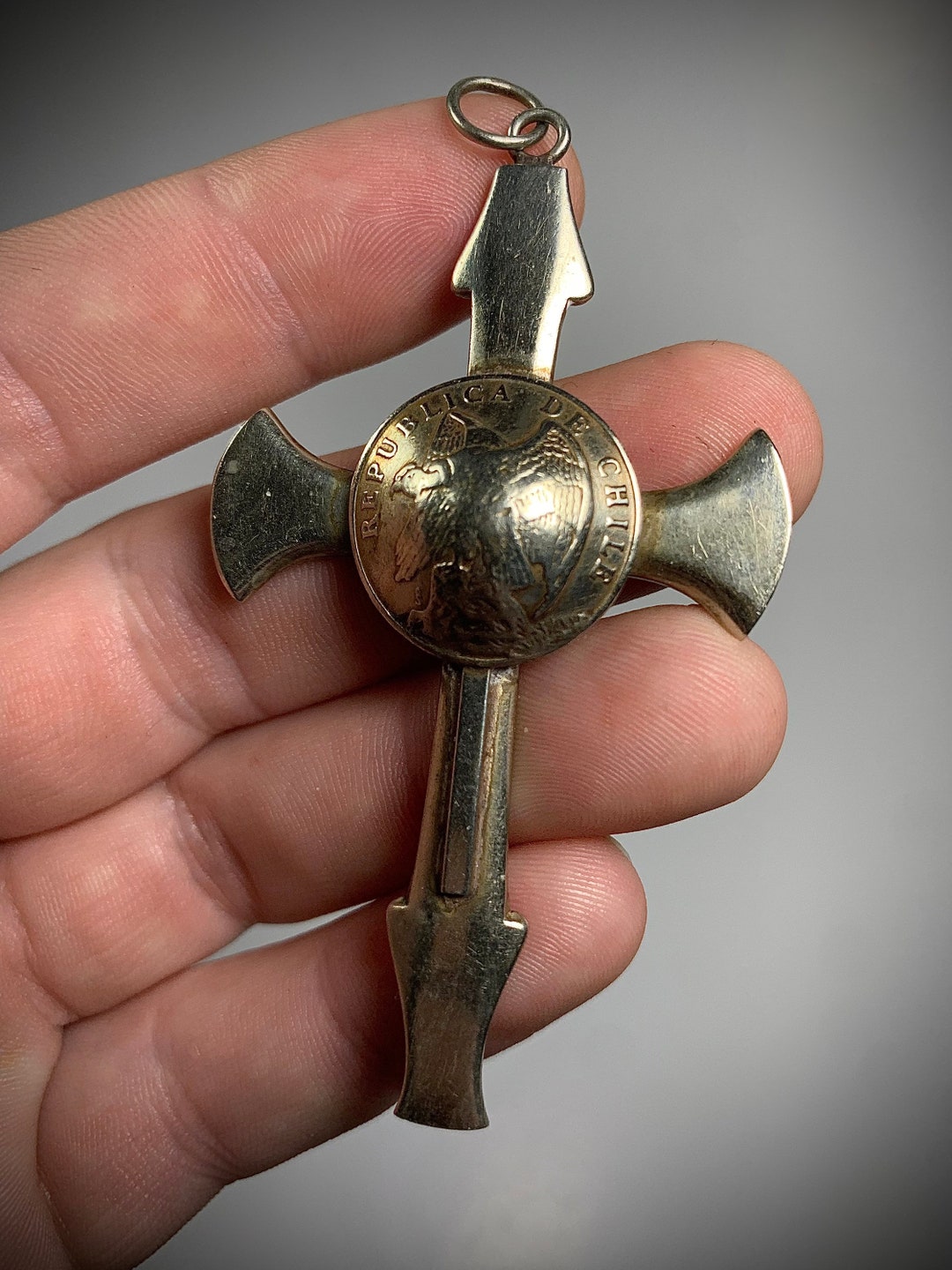 Rare. Handmade Cross Pendant With Republic of Chile Coin. Unique! - Etsy