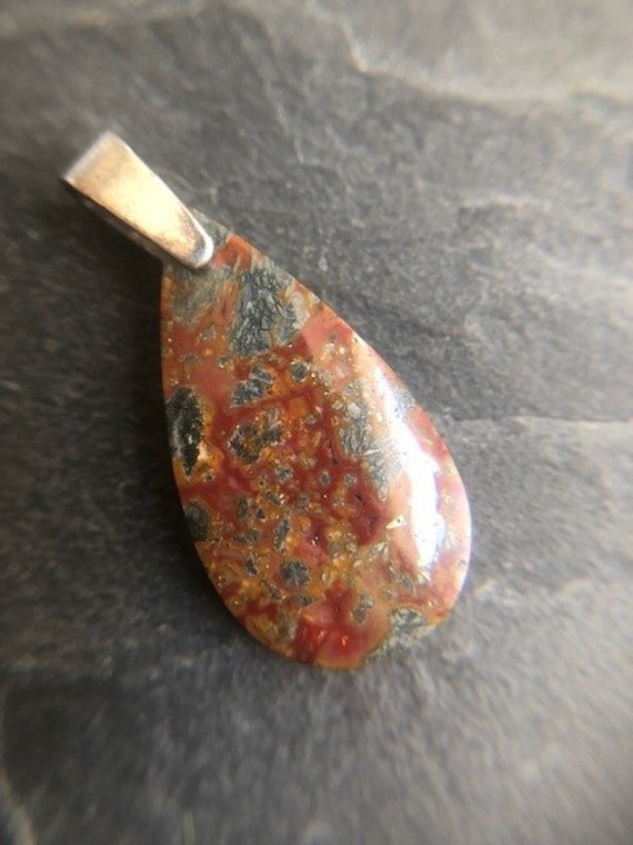 RARE Red Marcasite Teardrop Focal Gemstone Pendant Ready for a - Etsy