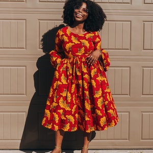 African Print Red Dress - Etsy