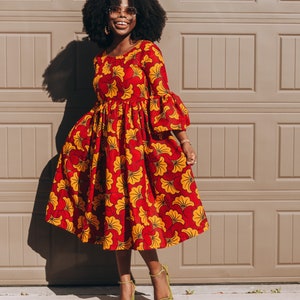 African Print Red Dress - Etsy