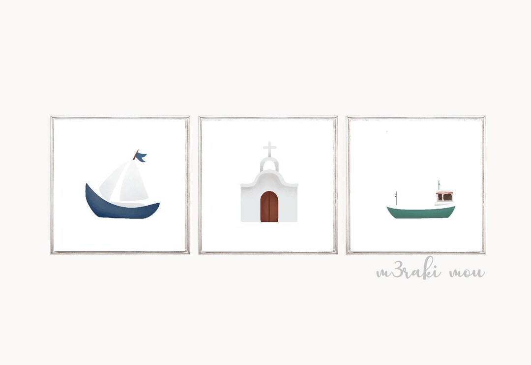 Digital Download - Greek Sea Prints, Set of 3 Wall Art, Boat Print ...