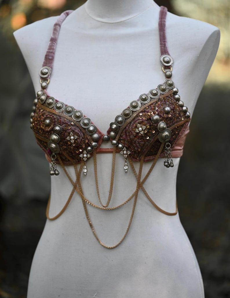 Dusty Pink Gold Brass Tribal Fusion Dance Bra/ Bra and Belt - Etsy