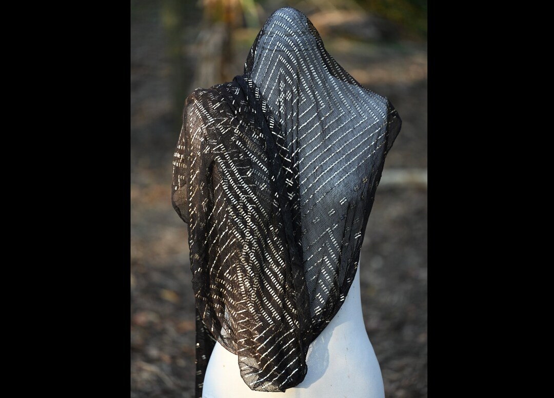 Antique Diamond Pattern Assuit Shawl, Black and Silver Coptic Scarf - Etsy