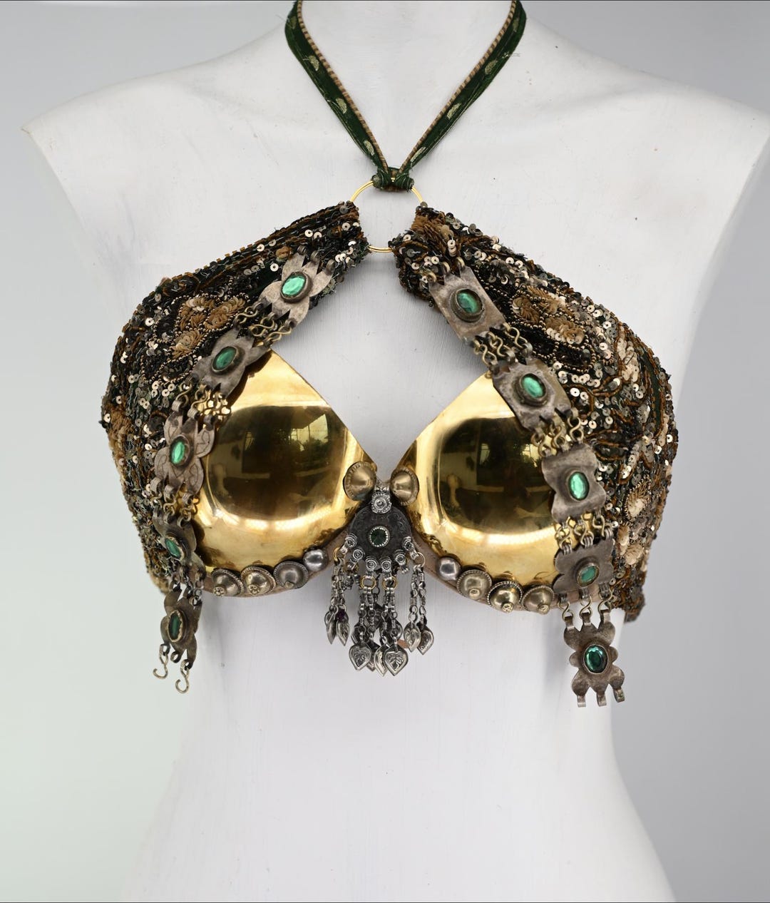 Vintage Green and Bronze Metal and Glass Beaded Bra - Etsy