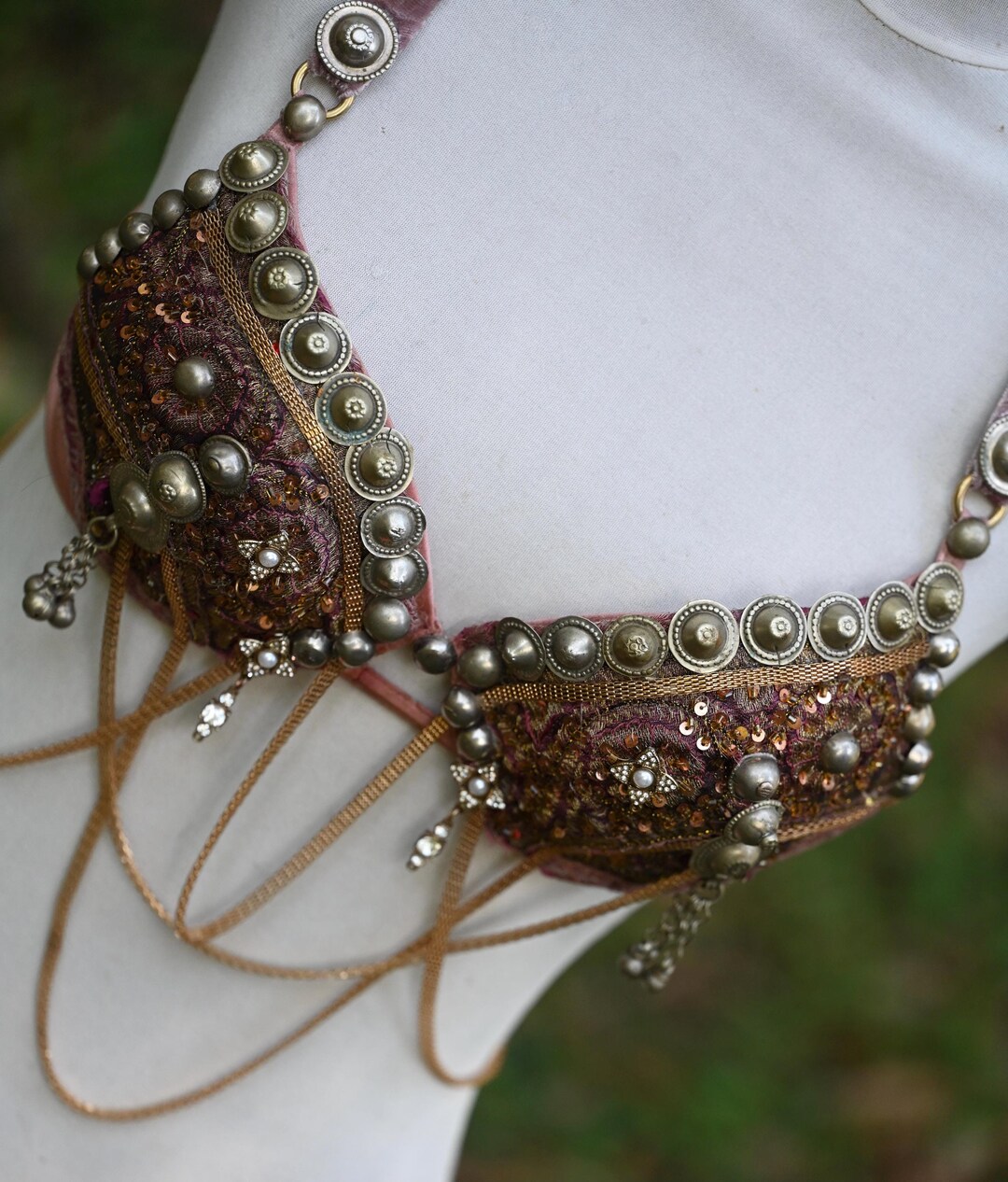 Dusty Pink Gold Brass Tribal Fusion Dance Bra/ Bra and Belt Made to ...