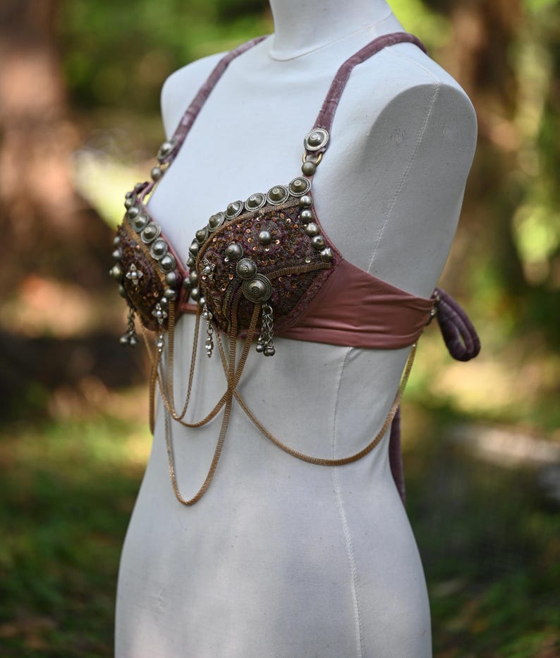Dusty Pink Gold Brass Tribal Fusion Dance Bra/ Bra and Belt - Etsy